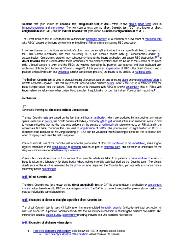 Coombs Test | PDF | Blood | Animal Physiology