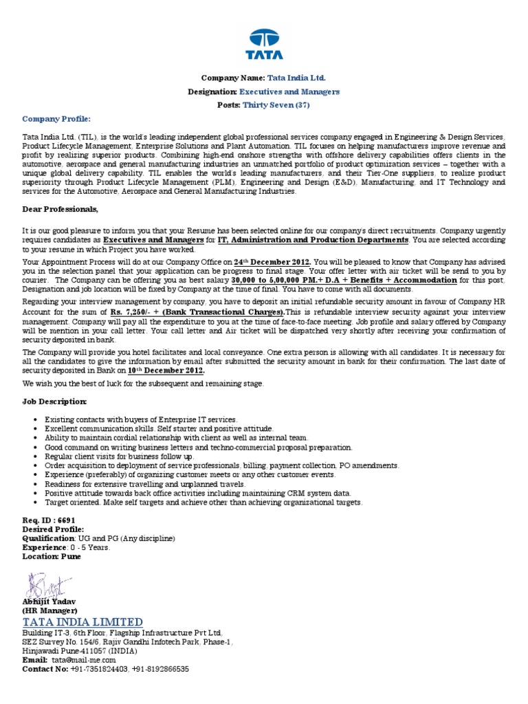 Fake Tata Letter | PDF | Product Lifecycle | Economies