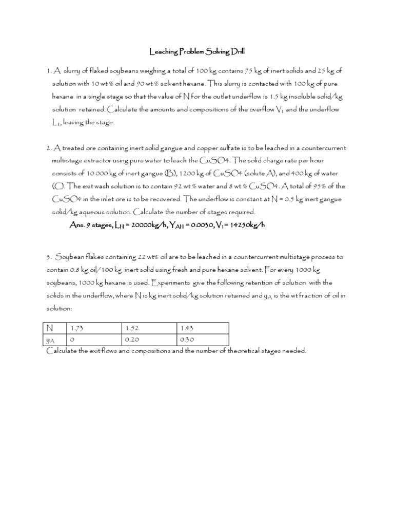 Leaching & Extraction Problems | PDF | Analytical Chemistry | Chemical ...