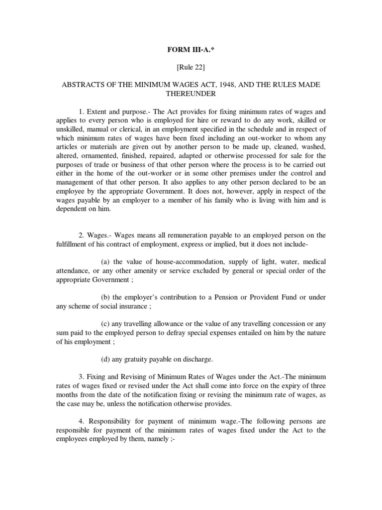 Abstract of Minimum Wages Act | PDF | Wage | Piece Work