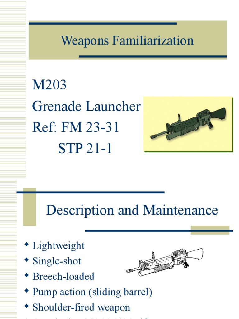 M203 Grenade Launcher Guide | PDF | Cartridge (Firearms) | Projectiles