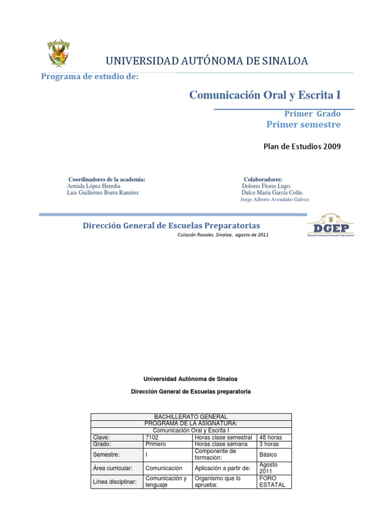 Comunicacion Oral y Escrita I | PDF | Lectura (proceso) | Aprendizaje