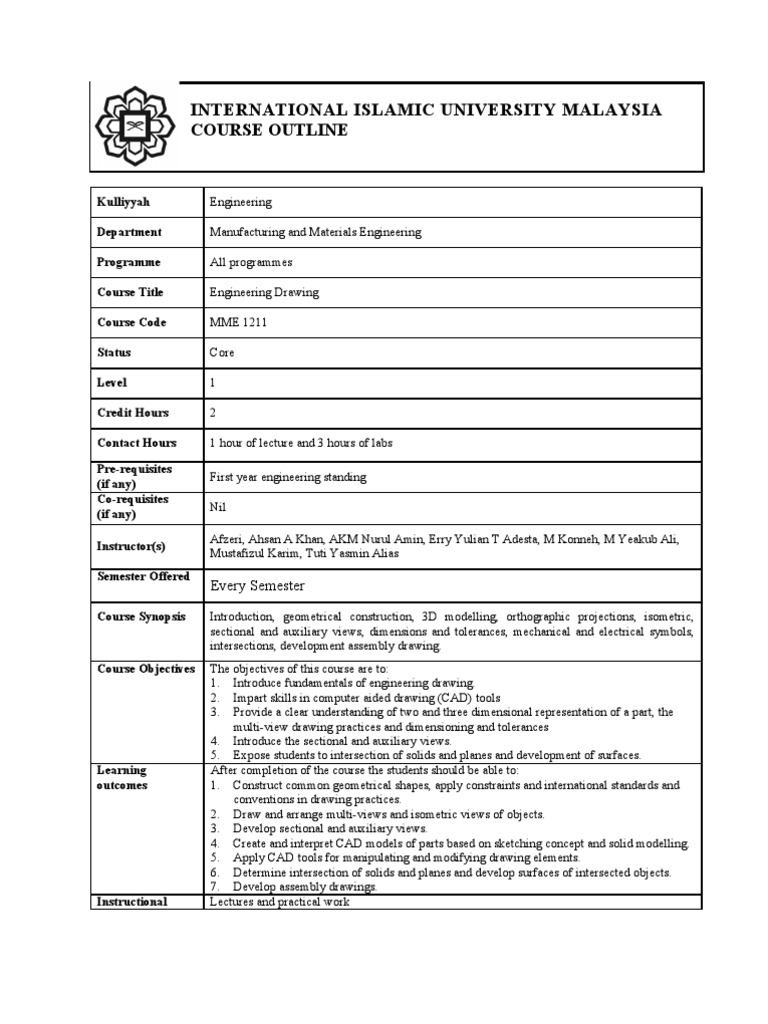 Engineering Drawing Course Outline | PDF | Computer Aided Design ...