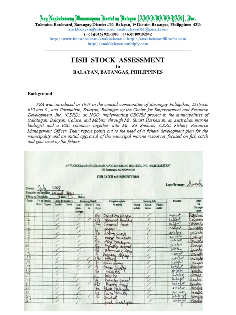 Fish Stock AssessmentinBalayanBatangas | Fisheries Management | Fish ...