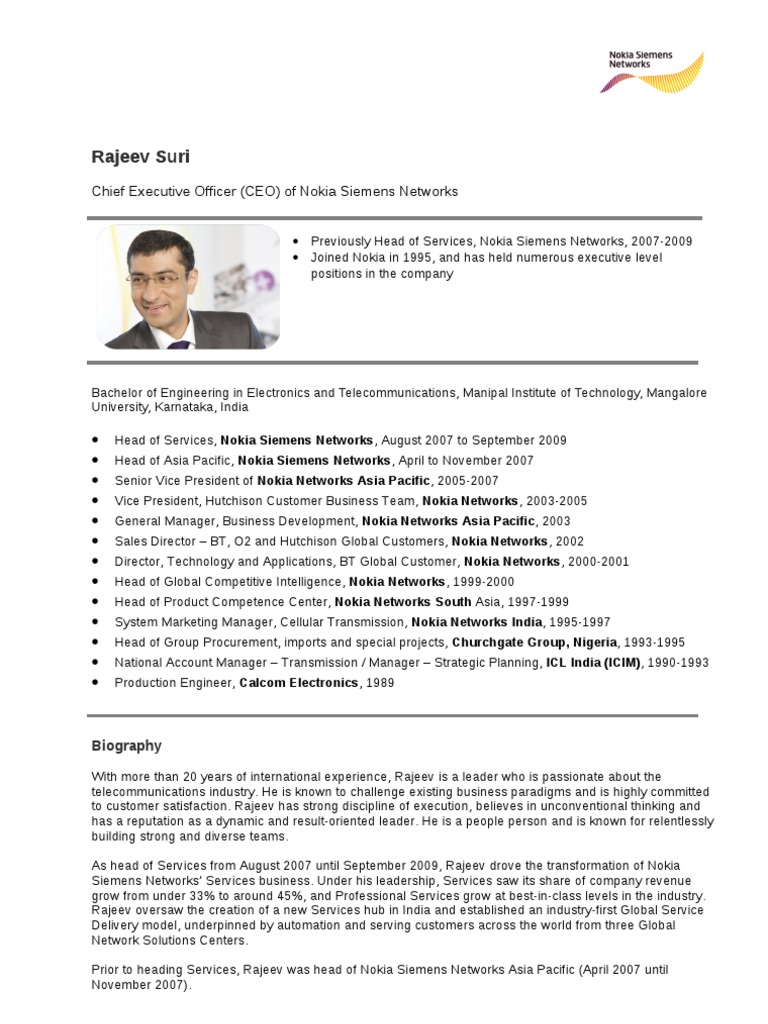 Rajeev Suri CV April2012 | PDF | Nokia | Business