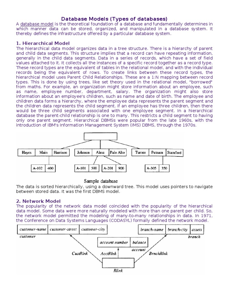 Database Models (Types of Databases) | PDF | Relational Database ...
