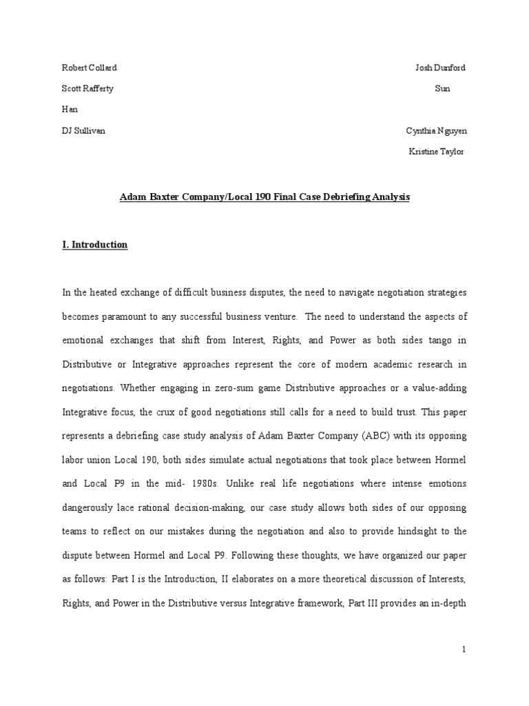 Local 190 vs. Adam Baxter Negotiation Analysis | PDF | Negotiation ...