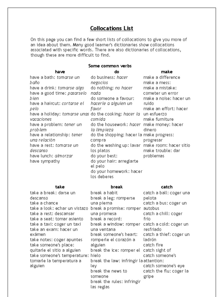 Collocations List | PDF | Foods | Business