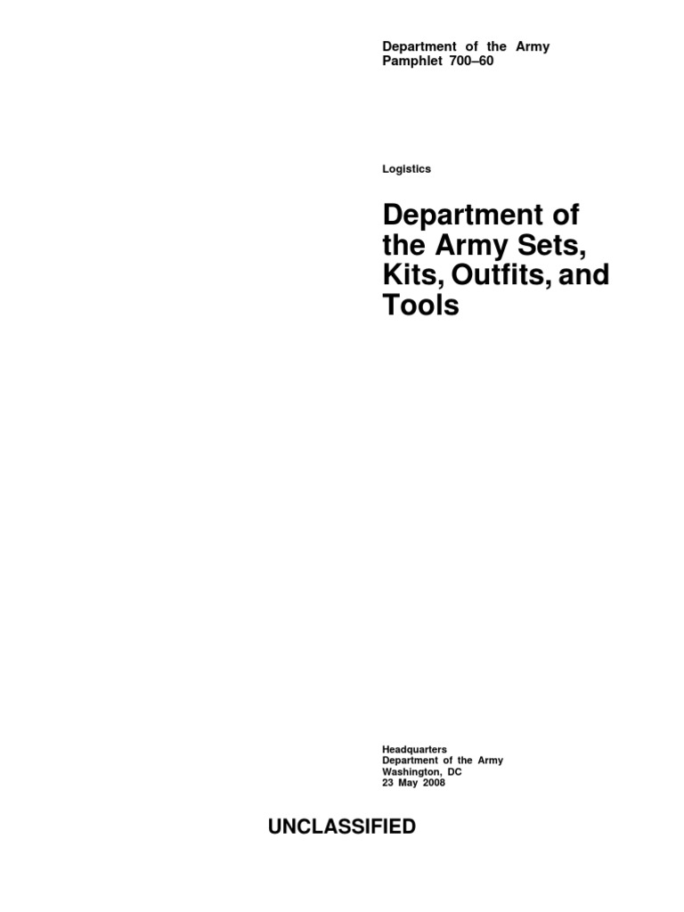 Department of The Army Sets, Kits, Outfits, and Tools: Unclassified ...