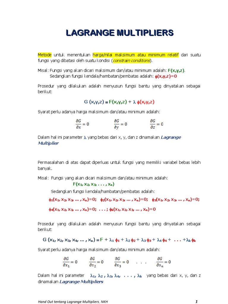 Lagrange Multipliers PDF | PDF | Metode & Bahan Ajar