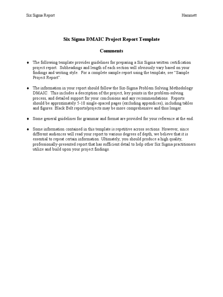 Six Sigma DMAIC Project Report Template | Six Sigma | Data Analysis