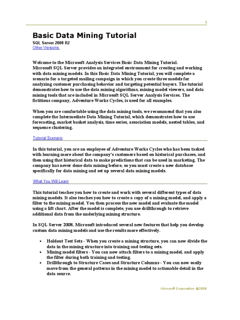 Basic Data Mining Tutorial | PDF | Microsoft Sql Server | Data Mining
