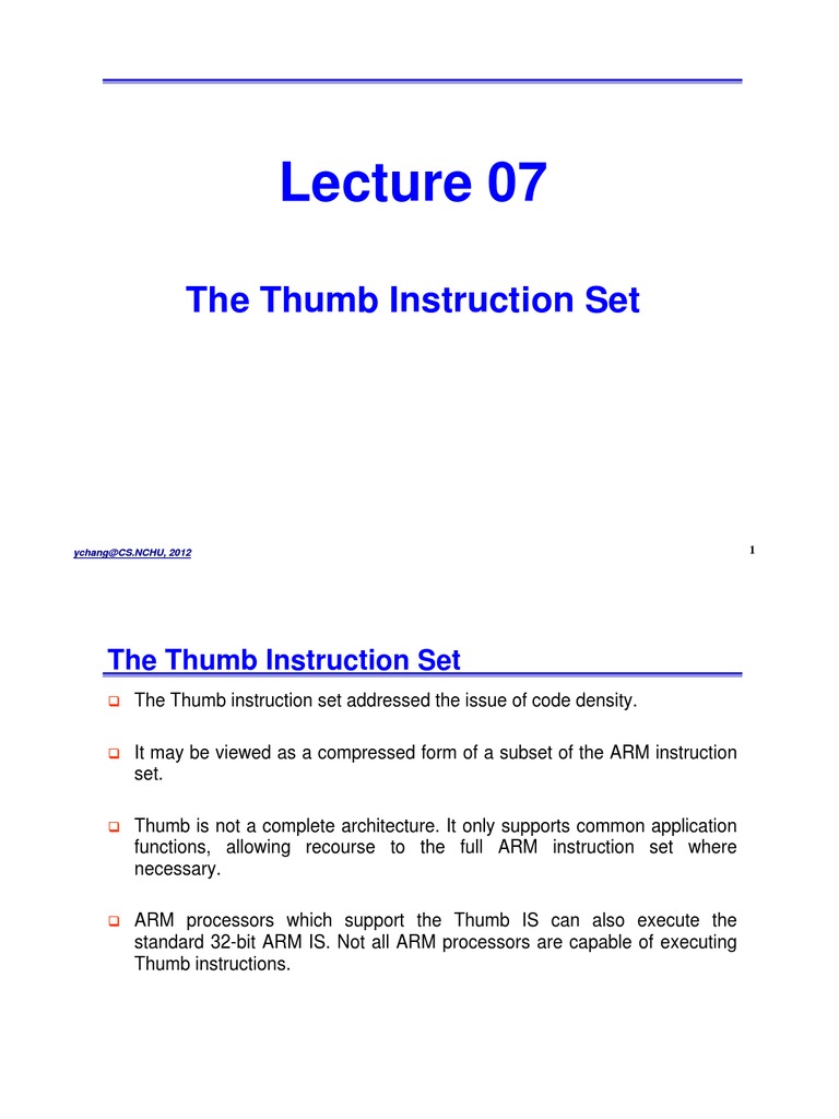 (Lecture-07) The Thumb Instruction Sets | PDF | Arm Architecture ...