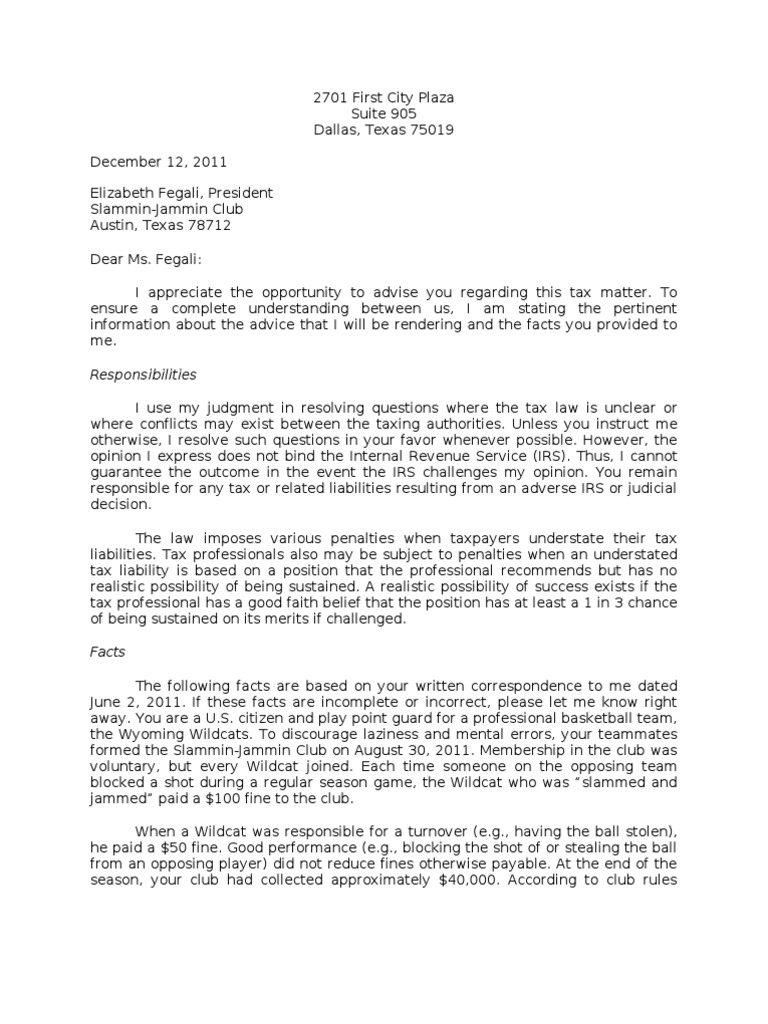 Example of Tax Research Letter | PDF | Tax Deduction | Internal Revenue ...