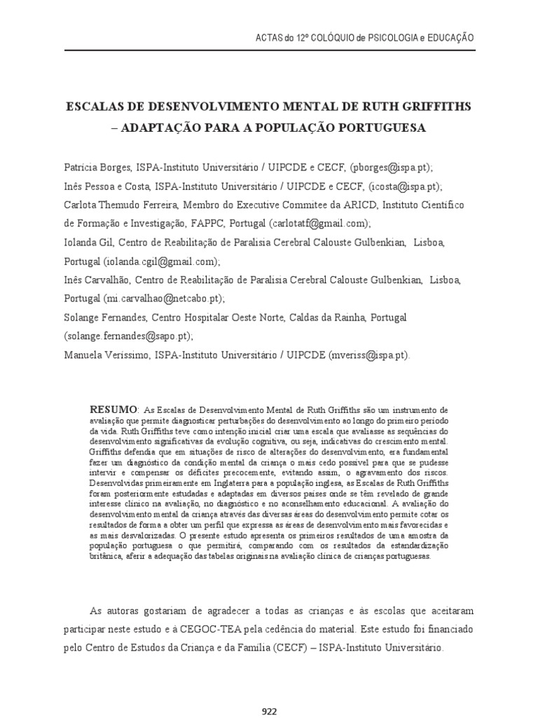 Griffiths | PDF | Portugal | Psicologia