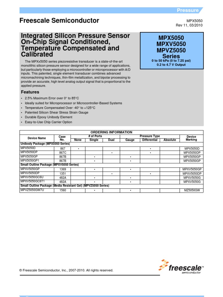 Data Sheet - MPX5050DP | PDF