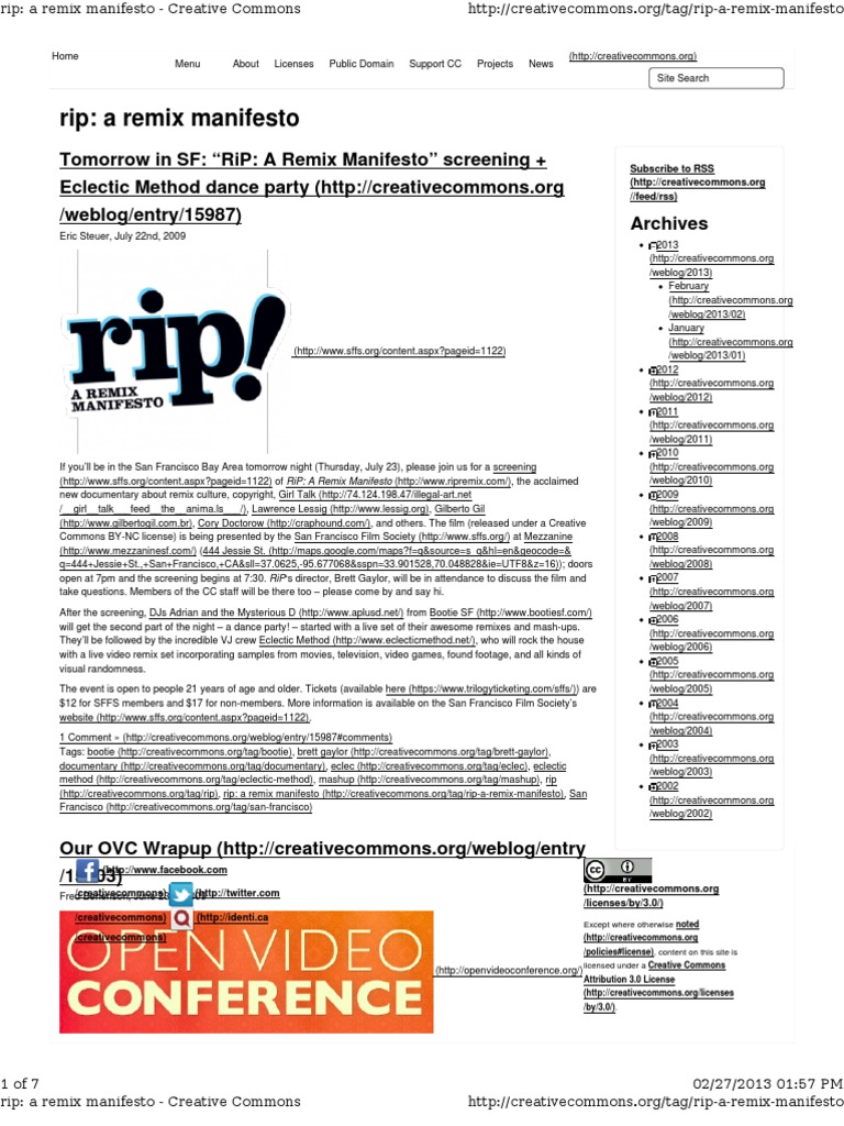 Creative Commons Manifesto | PDF | Creative Commons | Remix