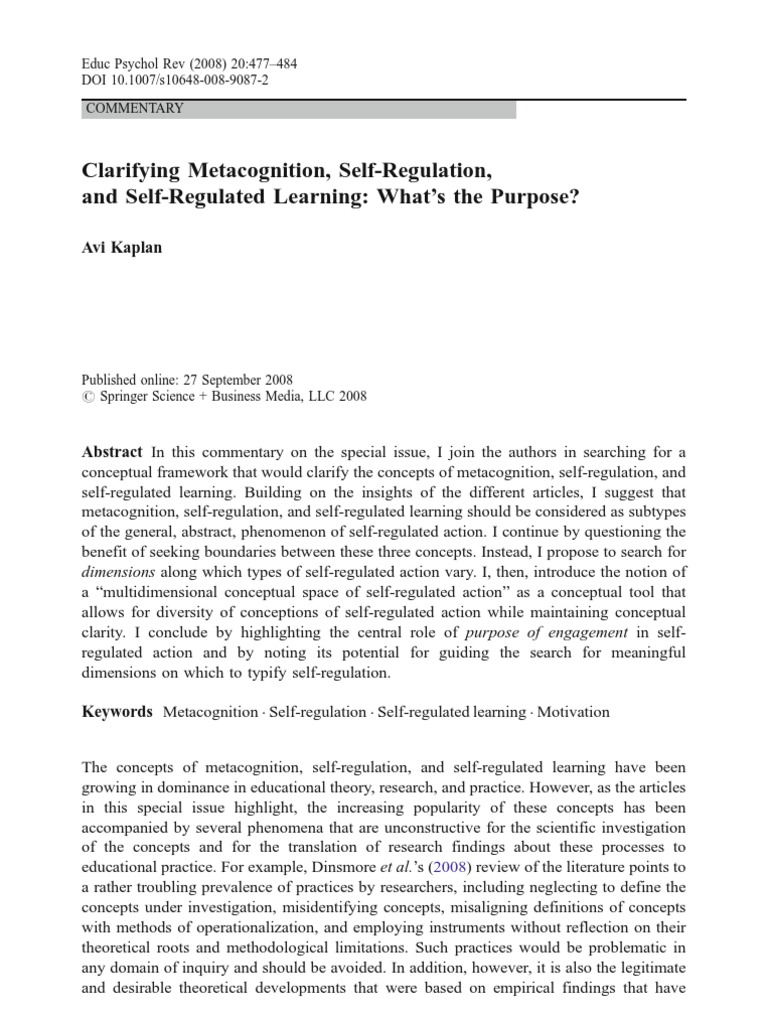Clarifying Metacognition, Self-Regulation, and Self-Regulated Learning ...