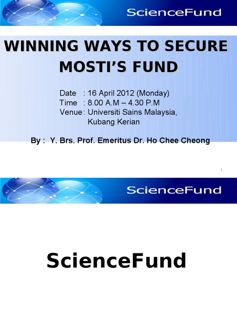 Winning Ways To Secure MOSTI Fund Prof Ho | PDF | Science | Innovation