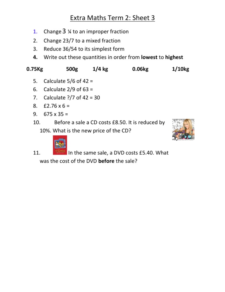 Extra Maths Term 2: Sheet 3 | PDF