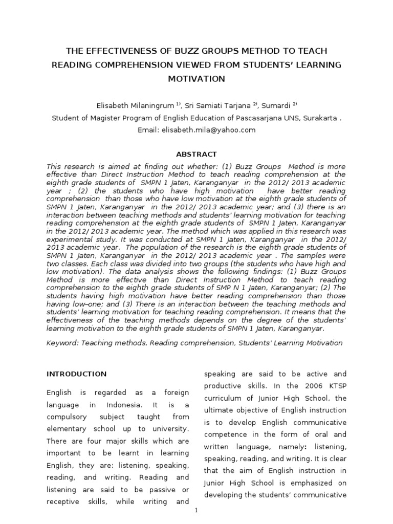 Assessing the Effectiveness of the Buzz Groups Teaching Method Compared ...