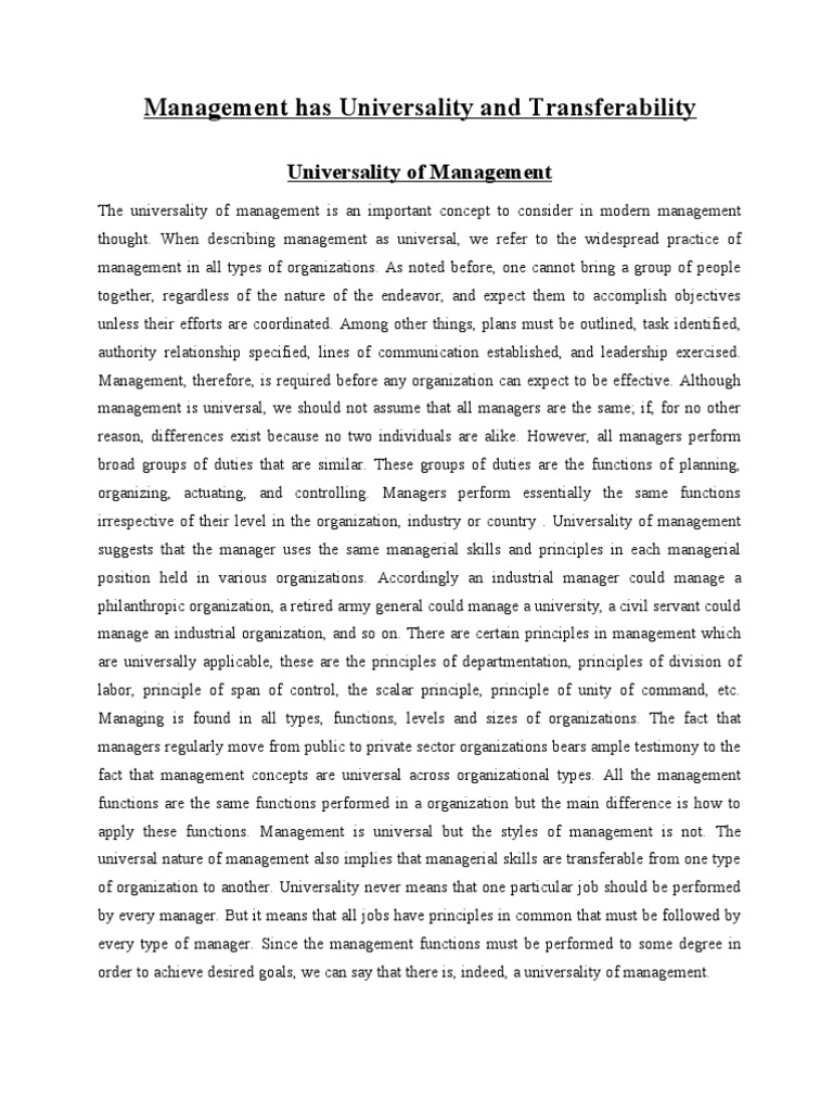 Management Has Universality and Transferability | PDF | Leadership ...