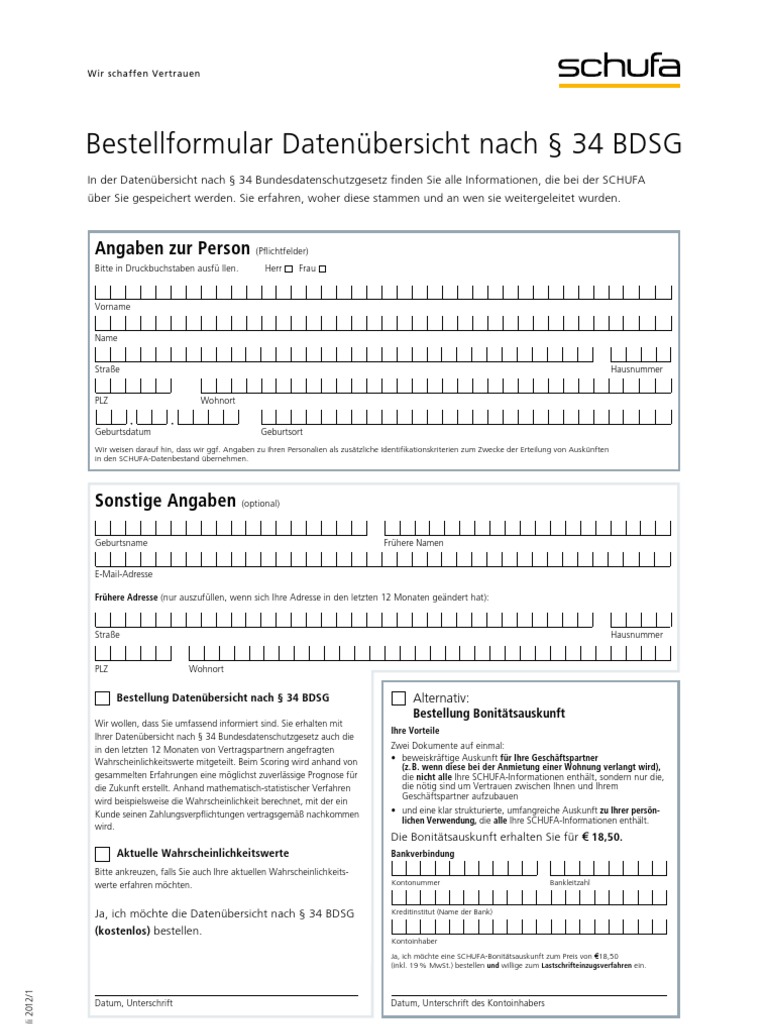 SCHUFA Infoblatt DU Antrag Deutsch | PDF