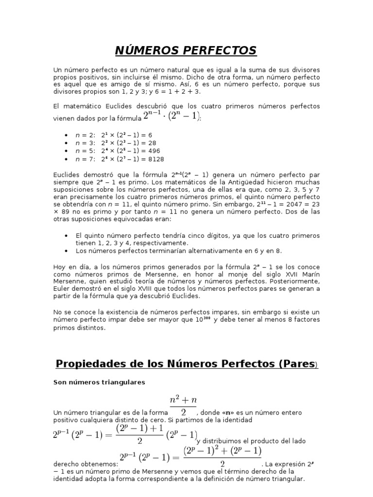 Números Perfectos: Definición y Ejemplos | PDF | Matemáticas ...