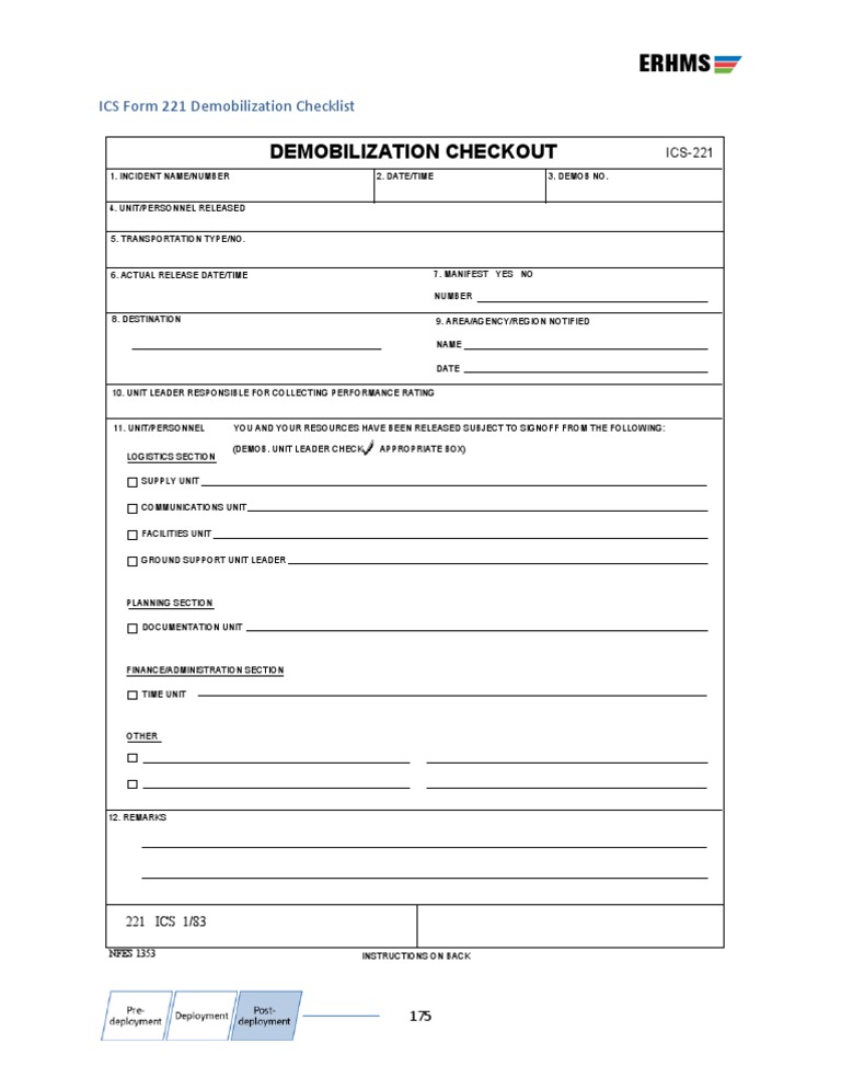 ICS Form 221 Demobilization Checklist | PDF | Incident Command System ...