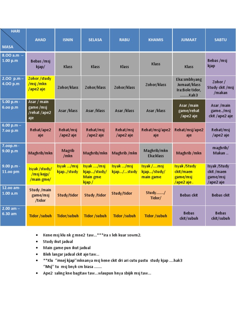 Weekly Schedule Overview | PDF | Sports & Recreation