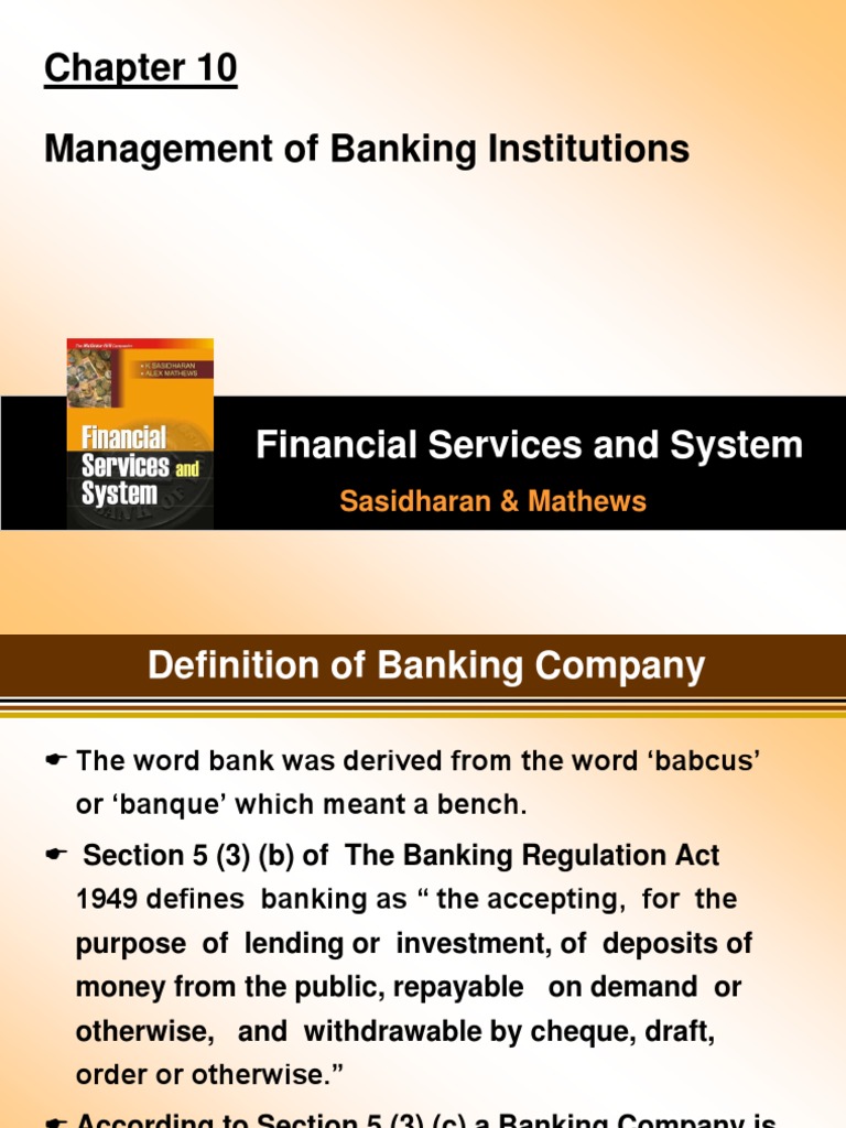Management of Banking Institutions: Financial Services and System | Non ...