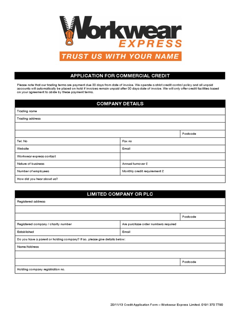 Workwear Express Trade Application Form | PDF | Payments | Debits And ...