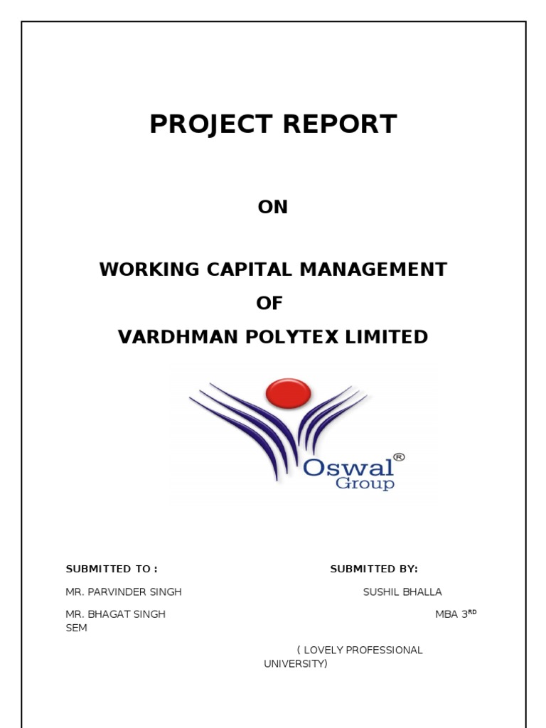 Project Report: ON Working Capital Management OF Vardhman Polytex ...
