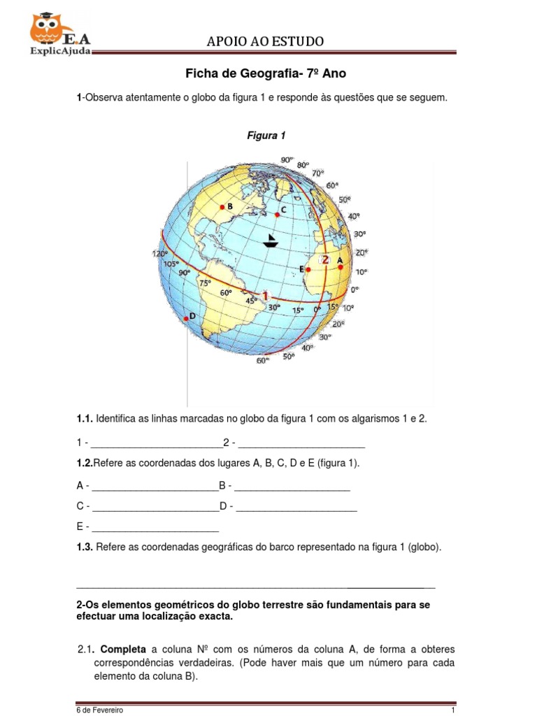 Ficha de Geografia - 7º Ano | PDF | Turismo na Europa | Euro