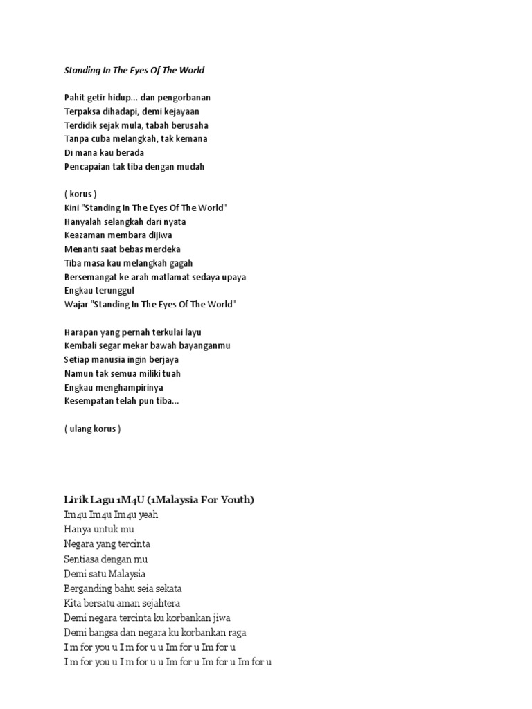 Lirik Lagu Standing in The Eyes of The World | PDF