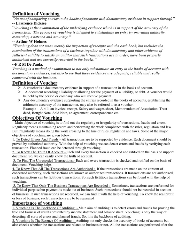 Definition of Vouching | PDF | Cheque | Payments