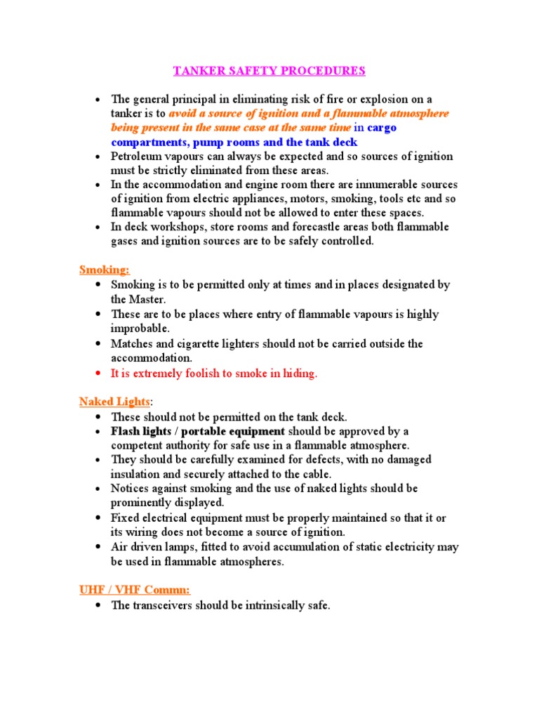 Tanker Safety Procedures | PDF | Electricity | Electrical Wiring