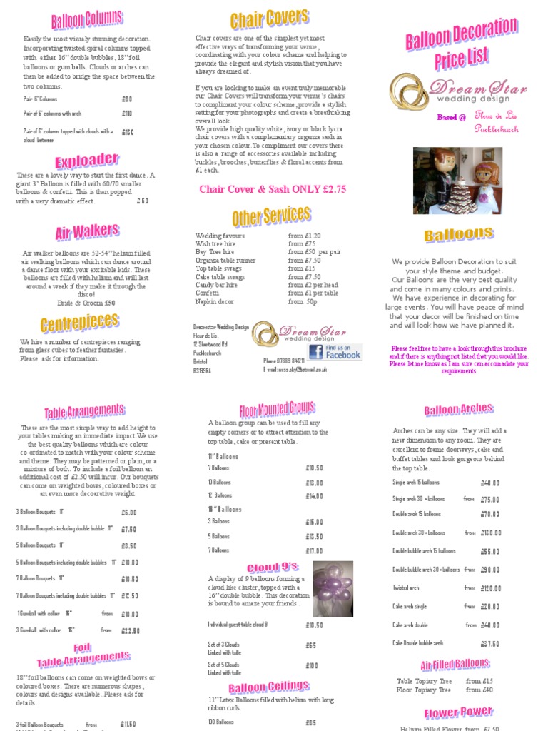 Balloon Price List Leaflet | PDF | Balloon | Organized Events
