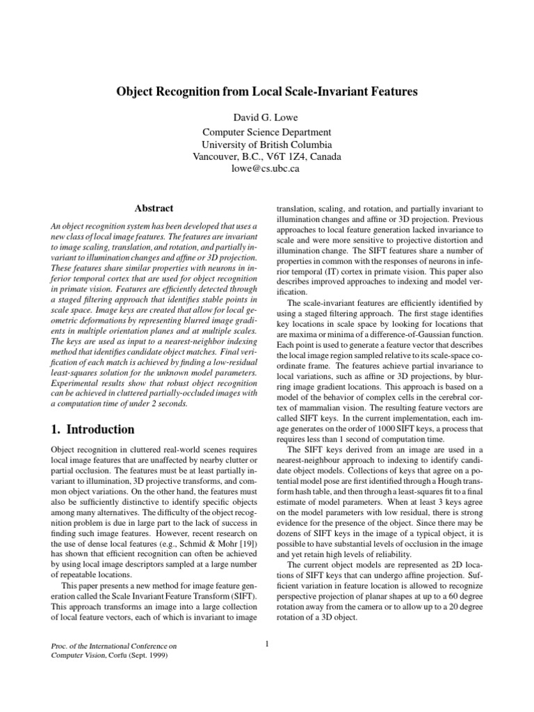 Object Recognition From Local Scale Invariant Features Pdf Computer