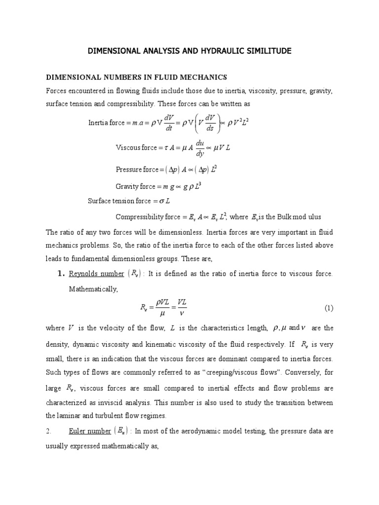 Dimensional Analysis and Hydraulic Similitude | PDF | Reynolds Number | Fluid Dynamics