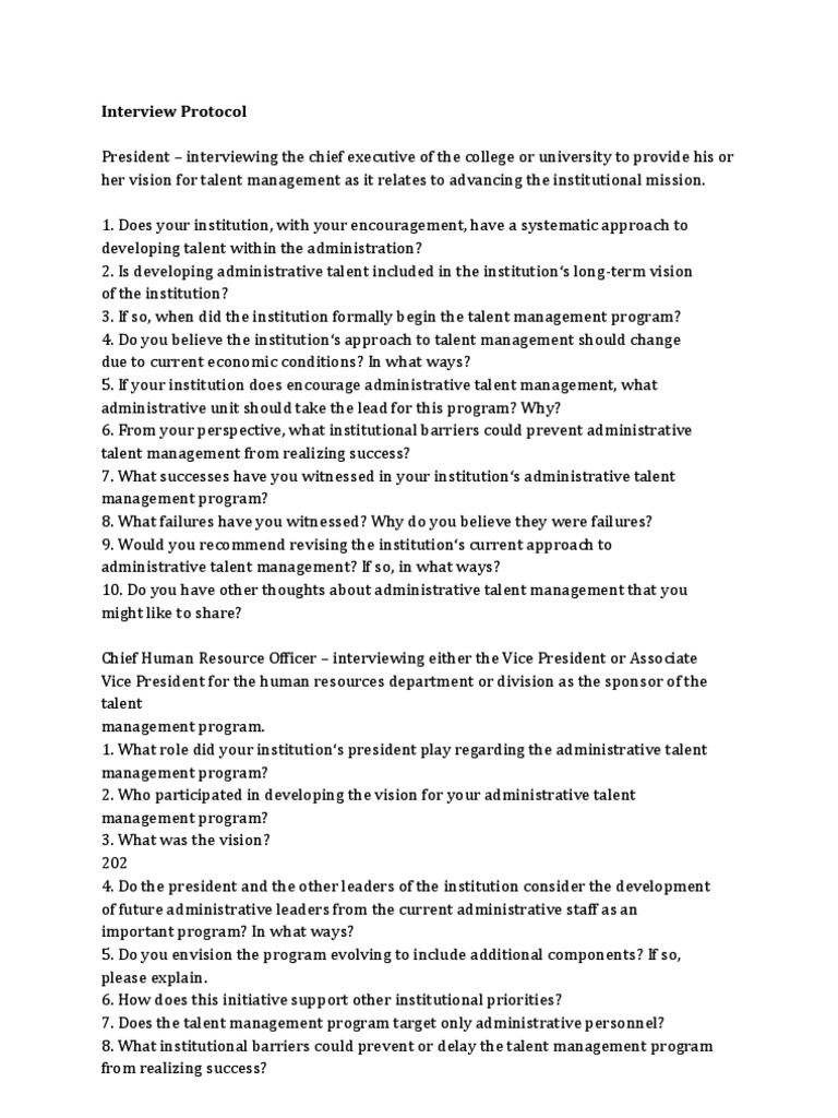 Interview Protocol | Talent Management | Leadership