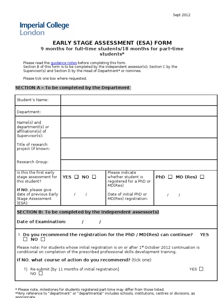Early Stage Assessment Form | Download Free PDF | Doctor Of Philosophy ...