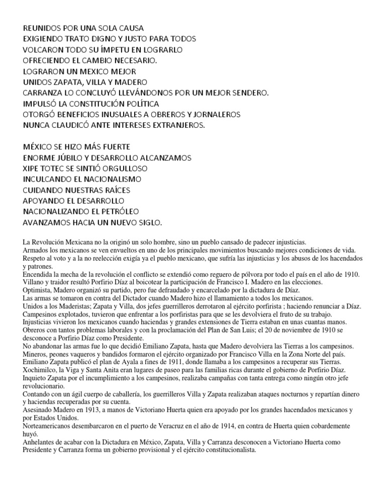 Acróstico de la Revolución Mexicana | PDF | revolución mejicana | México
