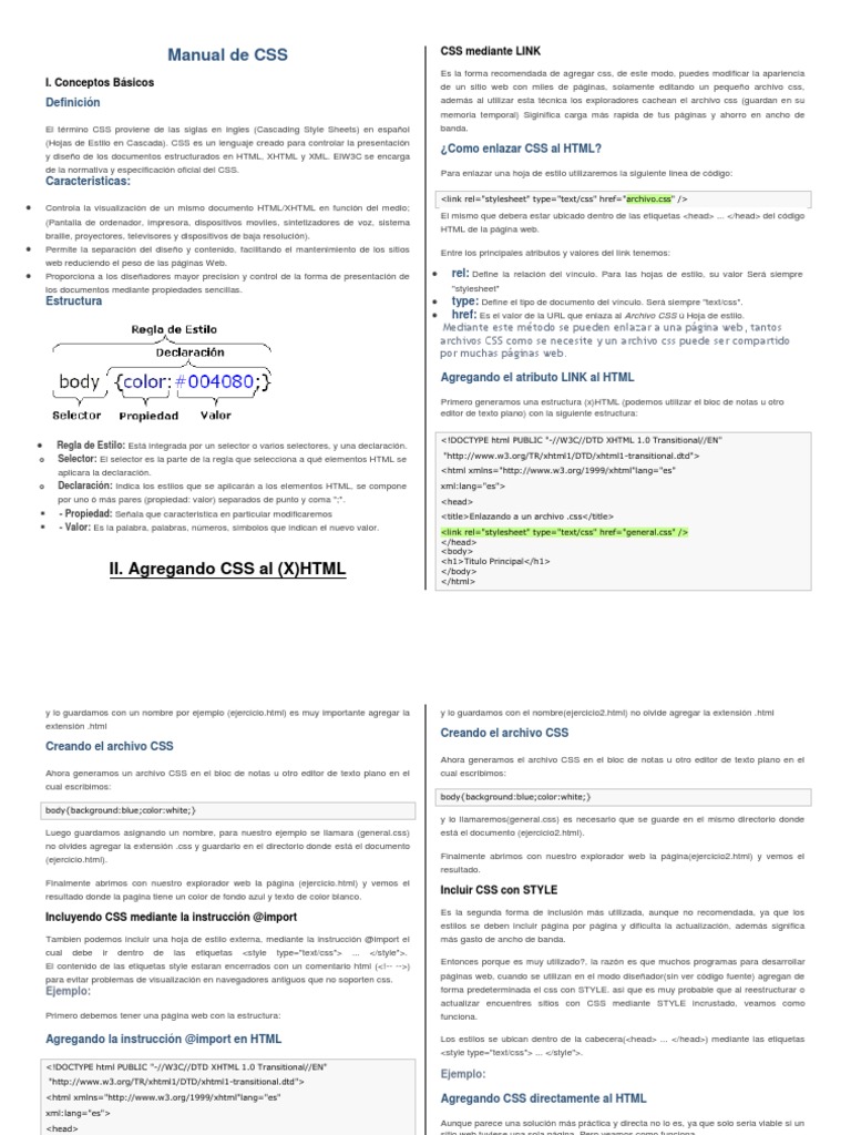 Manual de CSS | PDF | Hojas de estilo en cascada | HTML