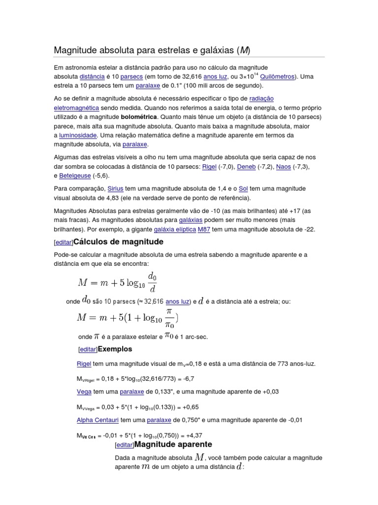 Magnitude Absoluta para Estrelas e Galáxias | PDF | Magnitude aparente ...