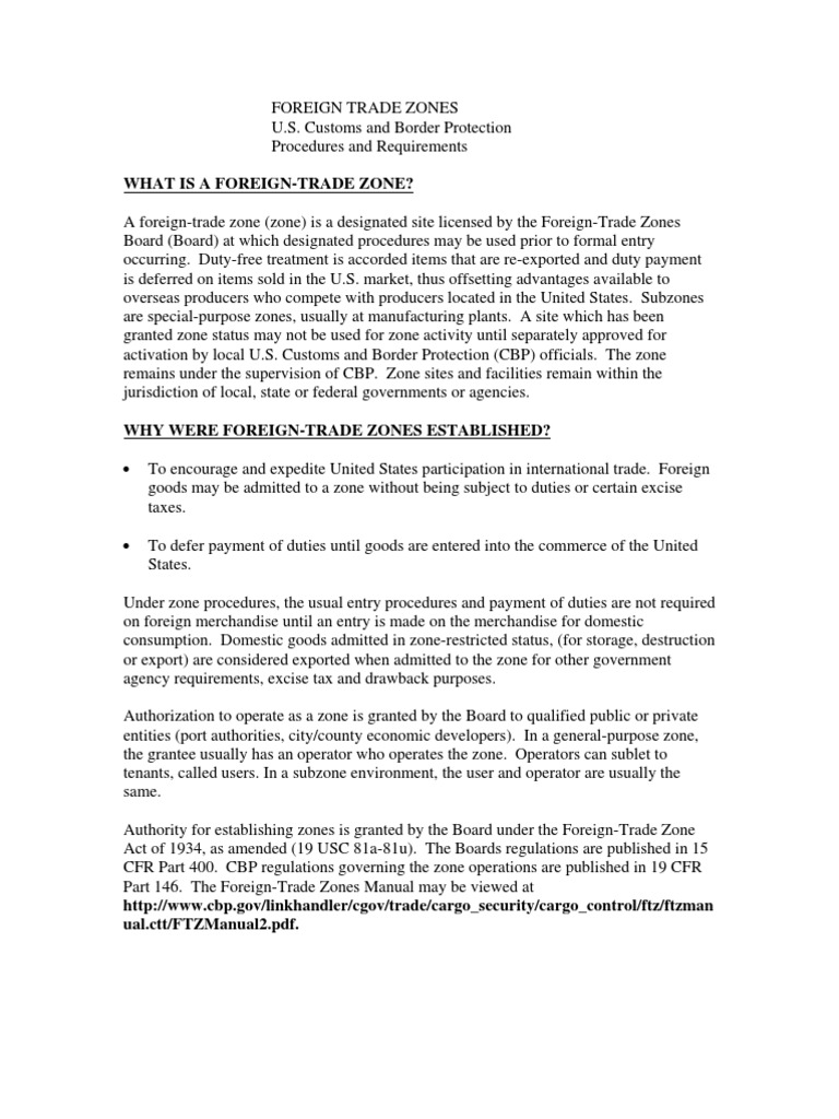 Foreign Trade Zones | PDF | U.S. Customs And Border Protection | Government
