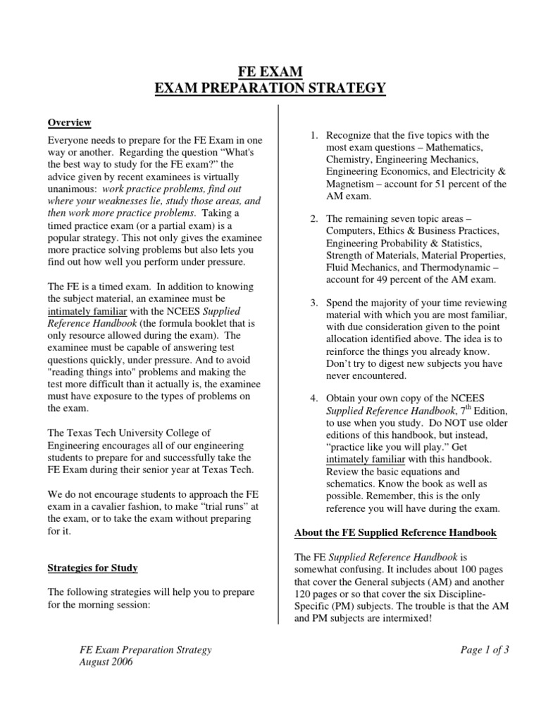 FE Exam Preparation Strategy | PDF | Test (Assessment) | Civil Engineering