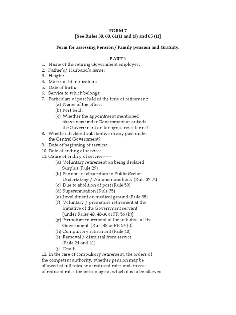 Form 7 | PDF | Pension | Gratuity