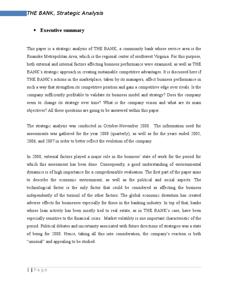 Strategic Analysis of THE BANK 2008 | PDF | Wachovia | Banks