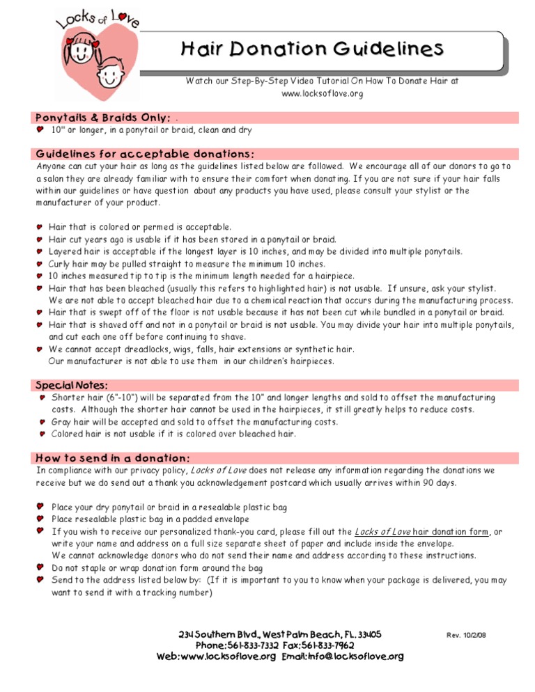 Hair Donation Guidelines | PDF | Hair | Human Head And Neck